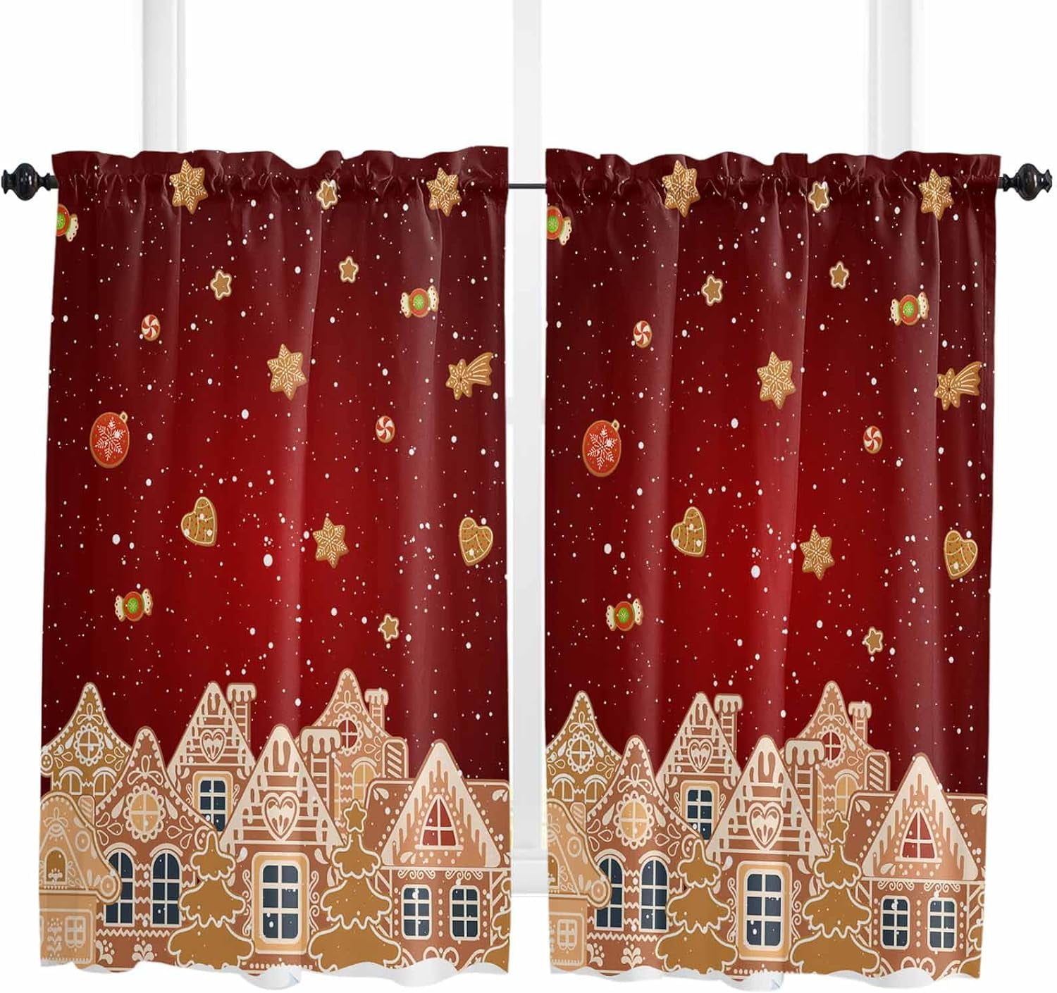 Red Christmas Kitchen Curtains 54 Inch Length, Farmhouse Curtains ...