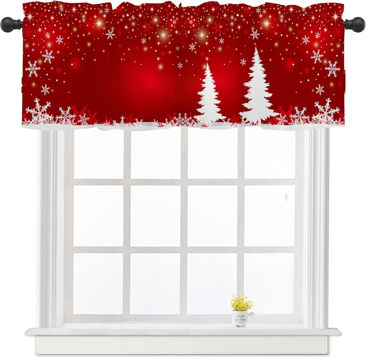 Red Christmas Kitchen Curtains Valances for Windows Xmas Winter ...