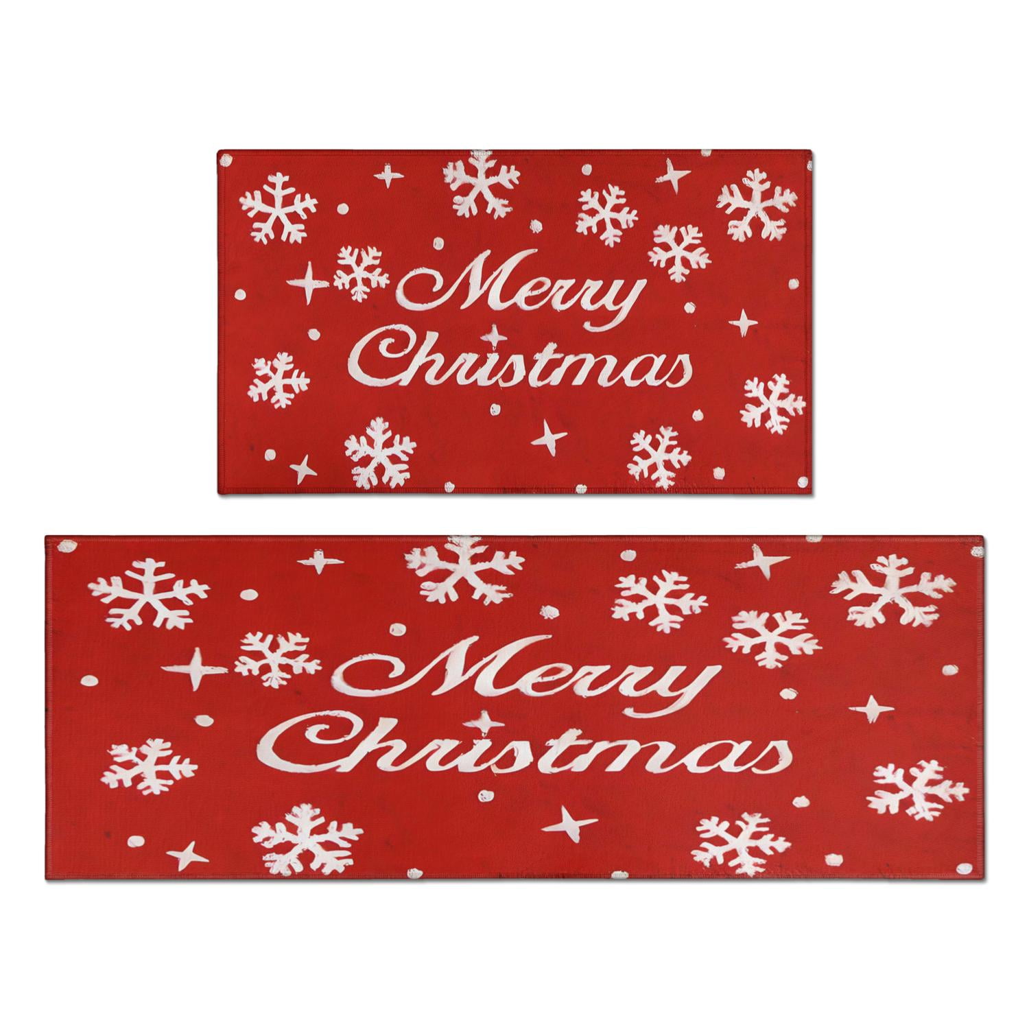 Red Christmas Kitchen Rugs Set of 2 Welcome Christmas Farmhouse Tree ...