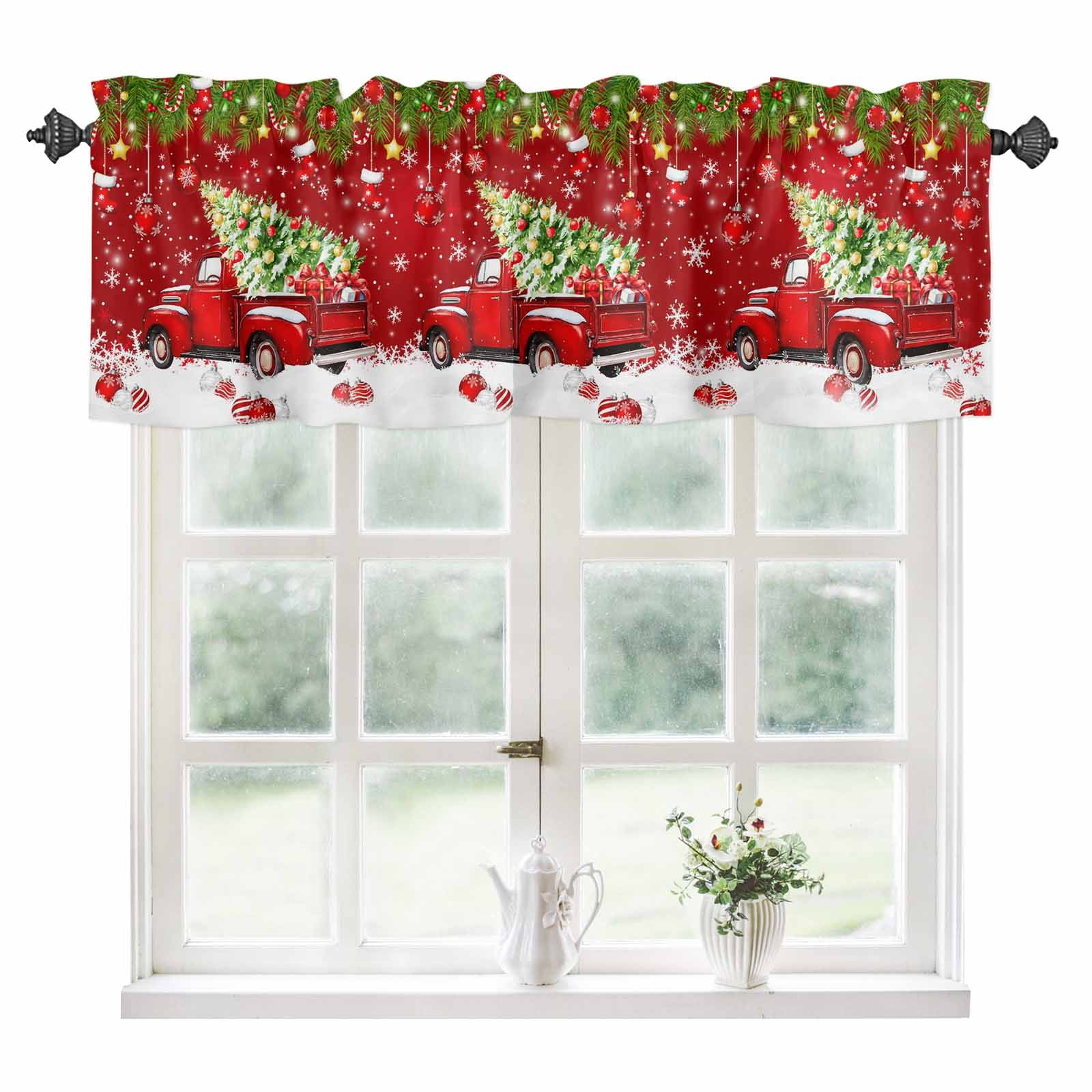 Red Christmas Kitchen Valances for Windows 42x18 Inch Kitchen Curtains ...