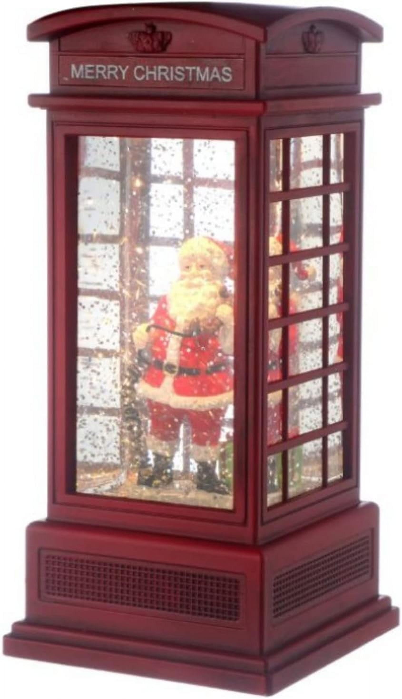 Red Christmas Lighted Phone Booth with Santa, Water Lantern, 8 Inches ...