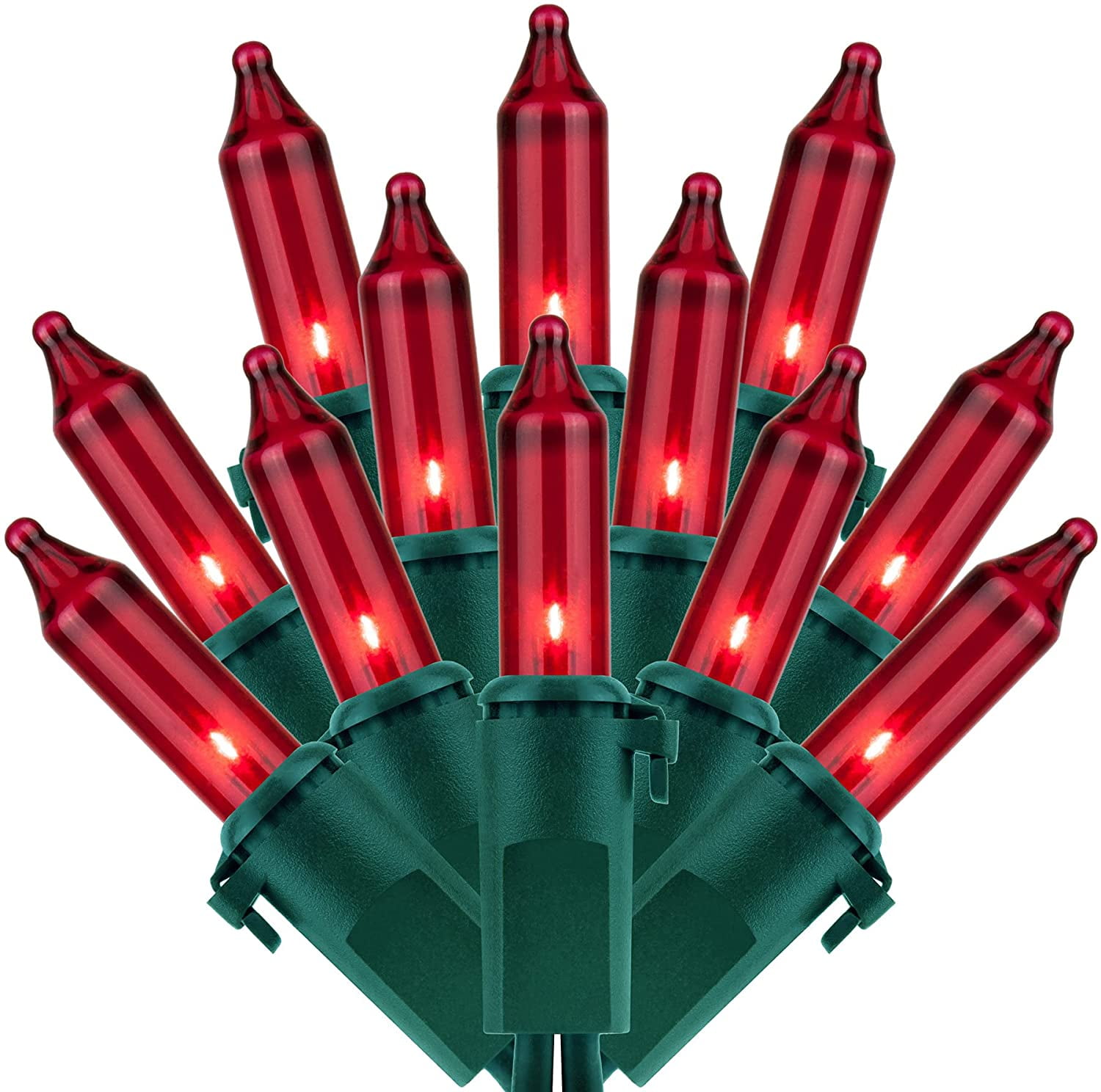 Red Christmas Lights, 200 Lights 66 ft Green Wire, Pack of 2 Strands ...