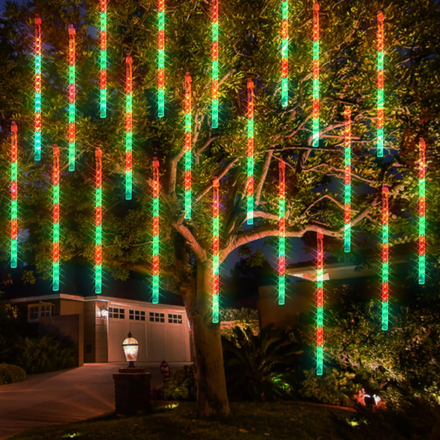 Red and Christmas Lights, 288 11.8 Inch Meteor Shower Rain Lights with ...