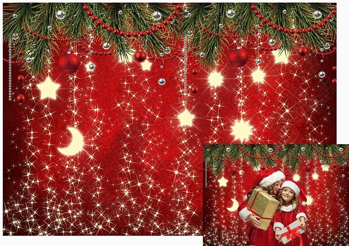 Red Christmas Photography Backdrop Sparkling Starst Christmas Backdrops ...