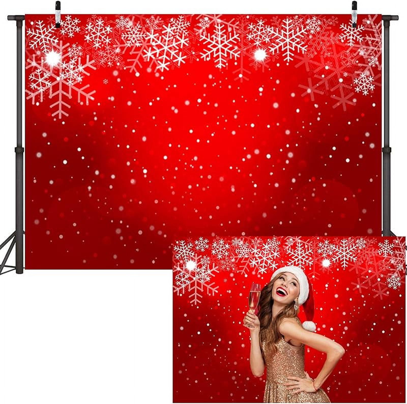 Red Christmas Photography Backdrop Winter White Snowflake Backdrops Red Bokeh Holiday Photo ...