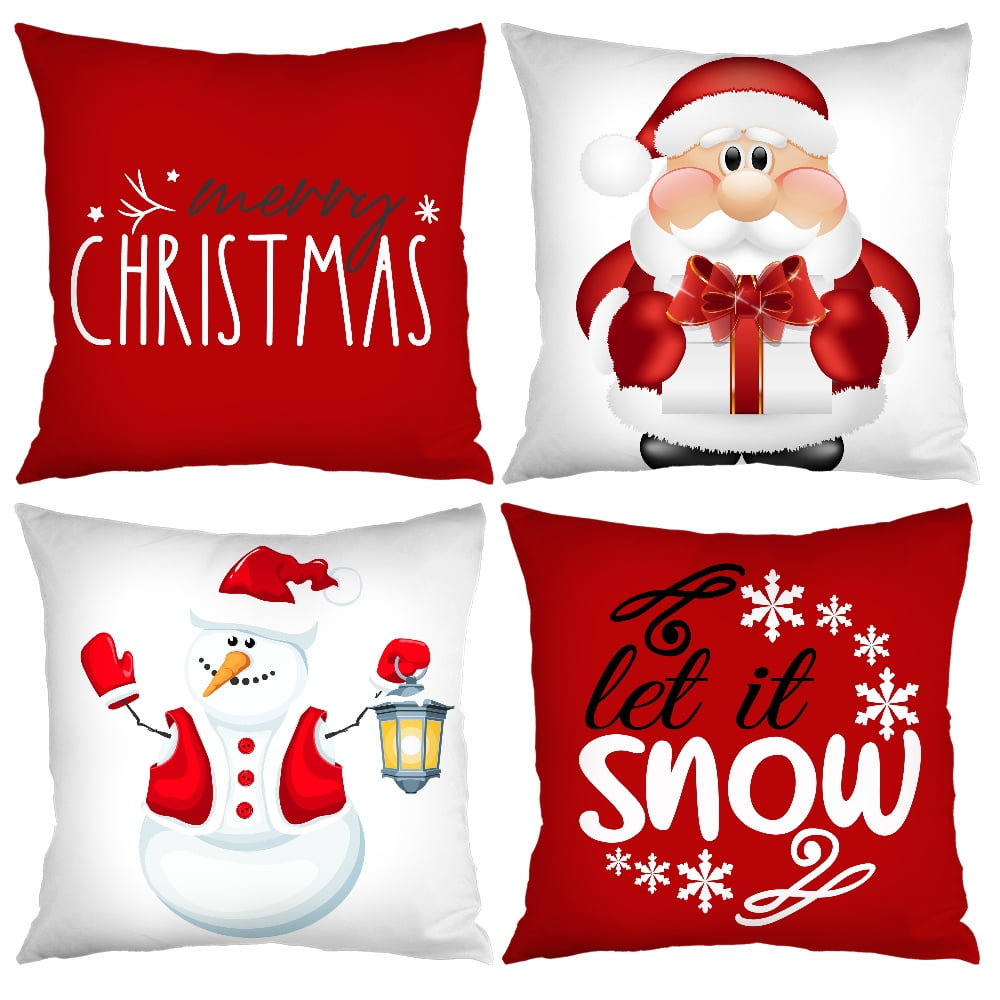 Red Christmas Pillow Covers 24x24 Set of 4 Farmhouse Wreath Truck Merry ...