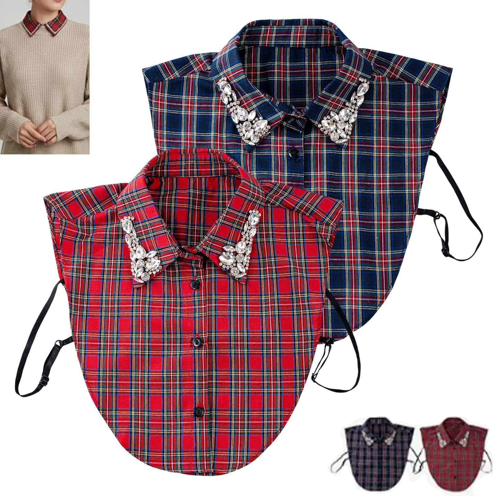 Red Christmas Plaid Rhinestone Detachable Collar, 2026 Christmas ...