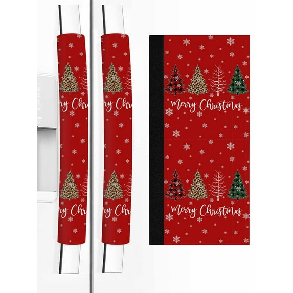 Red Christmas Refrigerator Door Handle Covers Set of 2, Xmas Tree ...