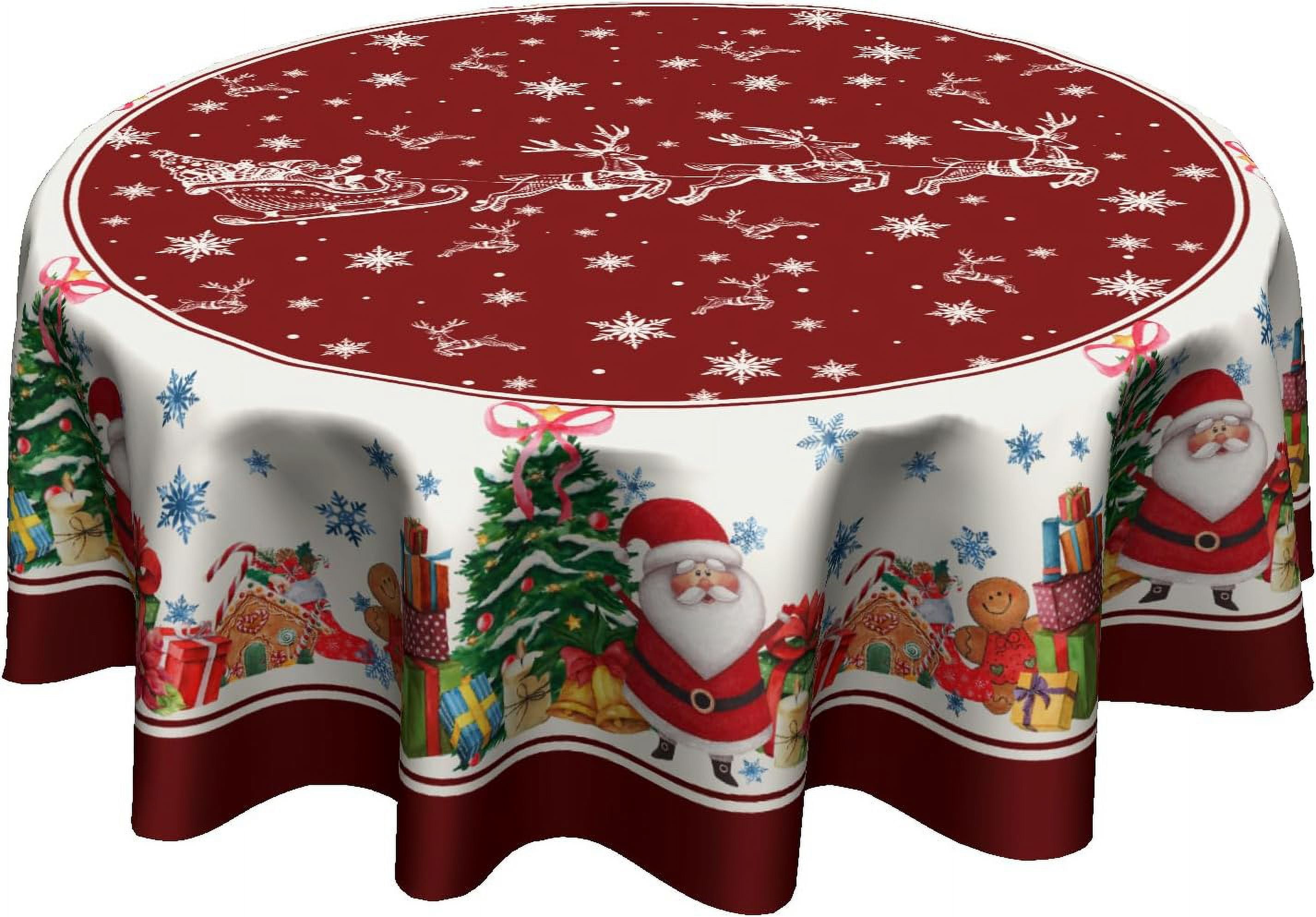 Red Christmas Round Table Cloth - Xmas Snowman Tablecloth 60 Inch ...