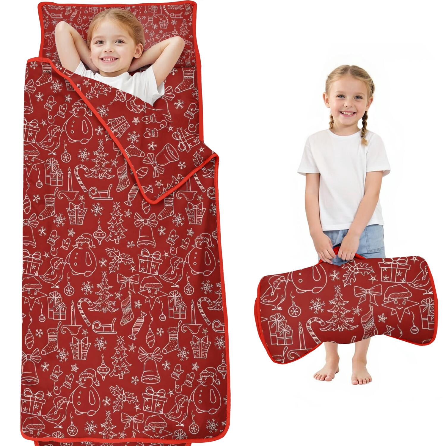 Red Christmas Scene Pattern Toddler Nap Mats for Kids Preschool,59"x22 ...