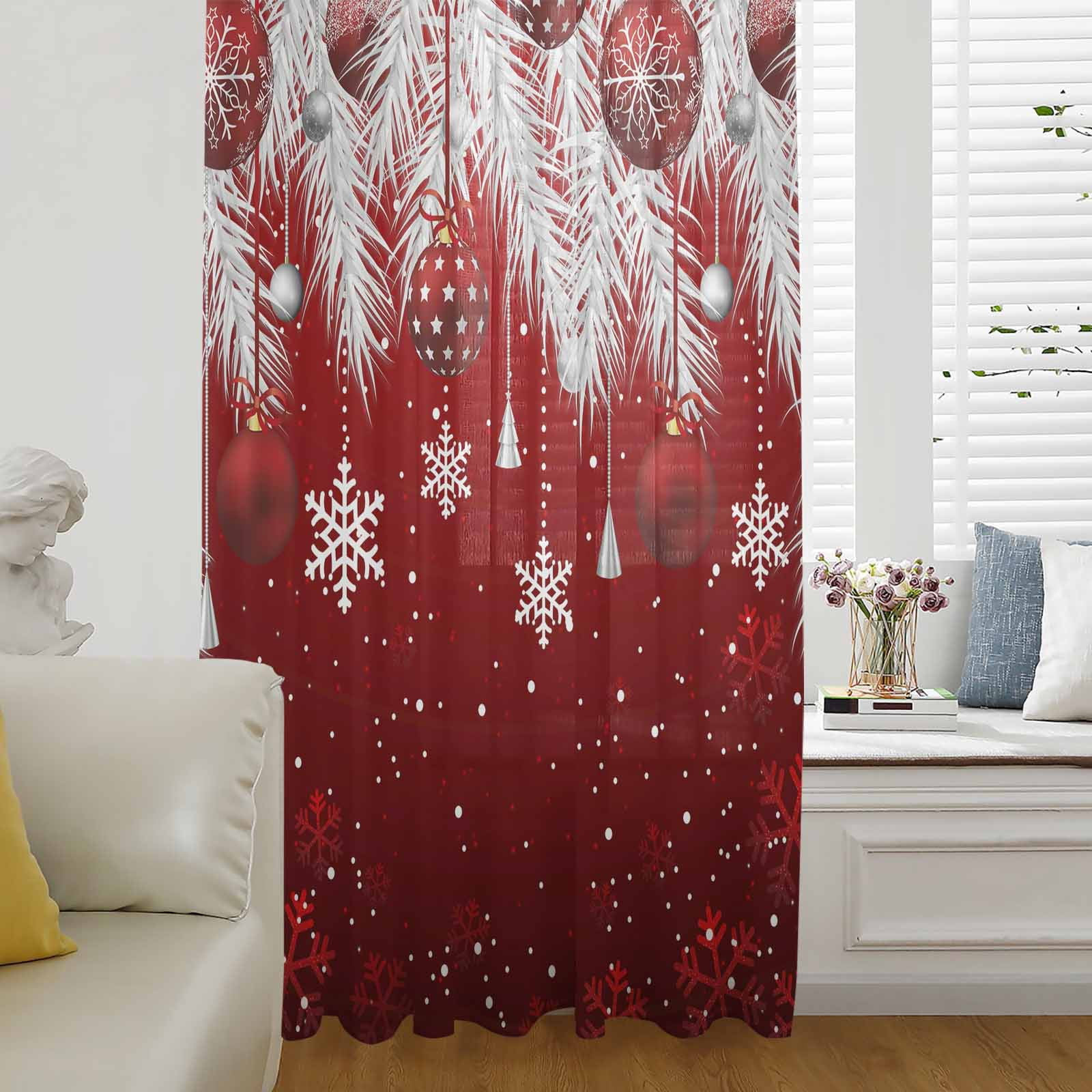 Red Christmas Semi Sheer Curtains Drapes for Living Room, Bedroom ...