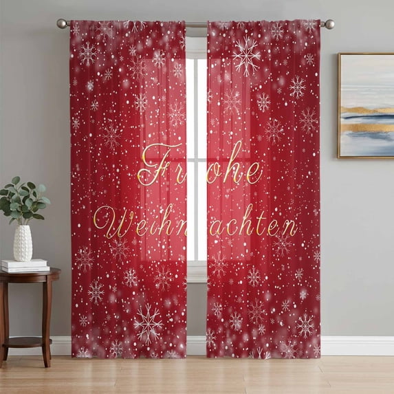 Red Christmas Sheer Curtains 72 Inch Length 2 Panels Set, Xmas ...