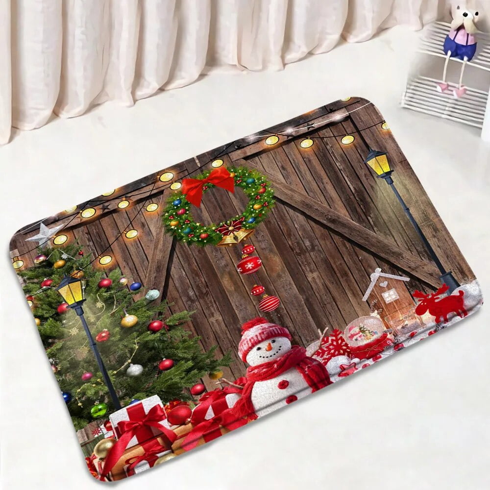 Red Christmas Shower Curtain Set Funny Santa Claus Snowman Xmas Tree