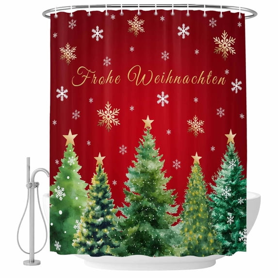 Red Christmas Shower Curtain Set - Standard 72" x 72" Washable Bathtub ...