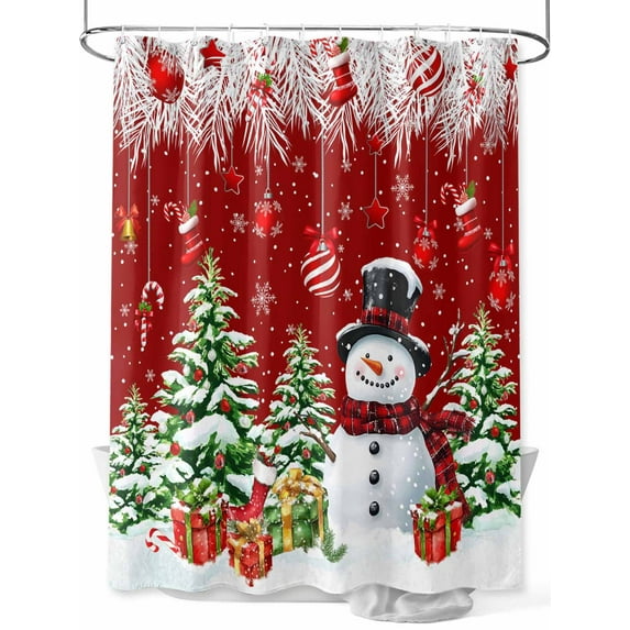 Red Christmas Small Stall Shower Curtain, Waterproof Shower Curtains ...