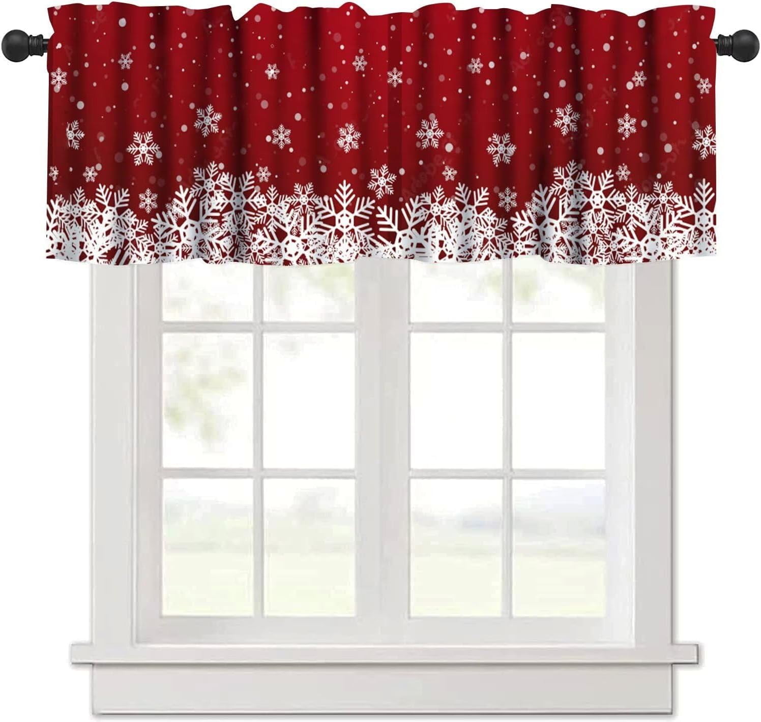 Red Christmas Snowflakes Kitchen Curtains Valance, Red Merry Xmas ...