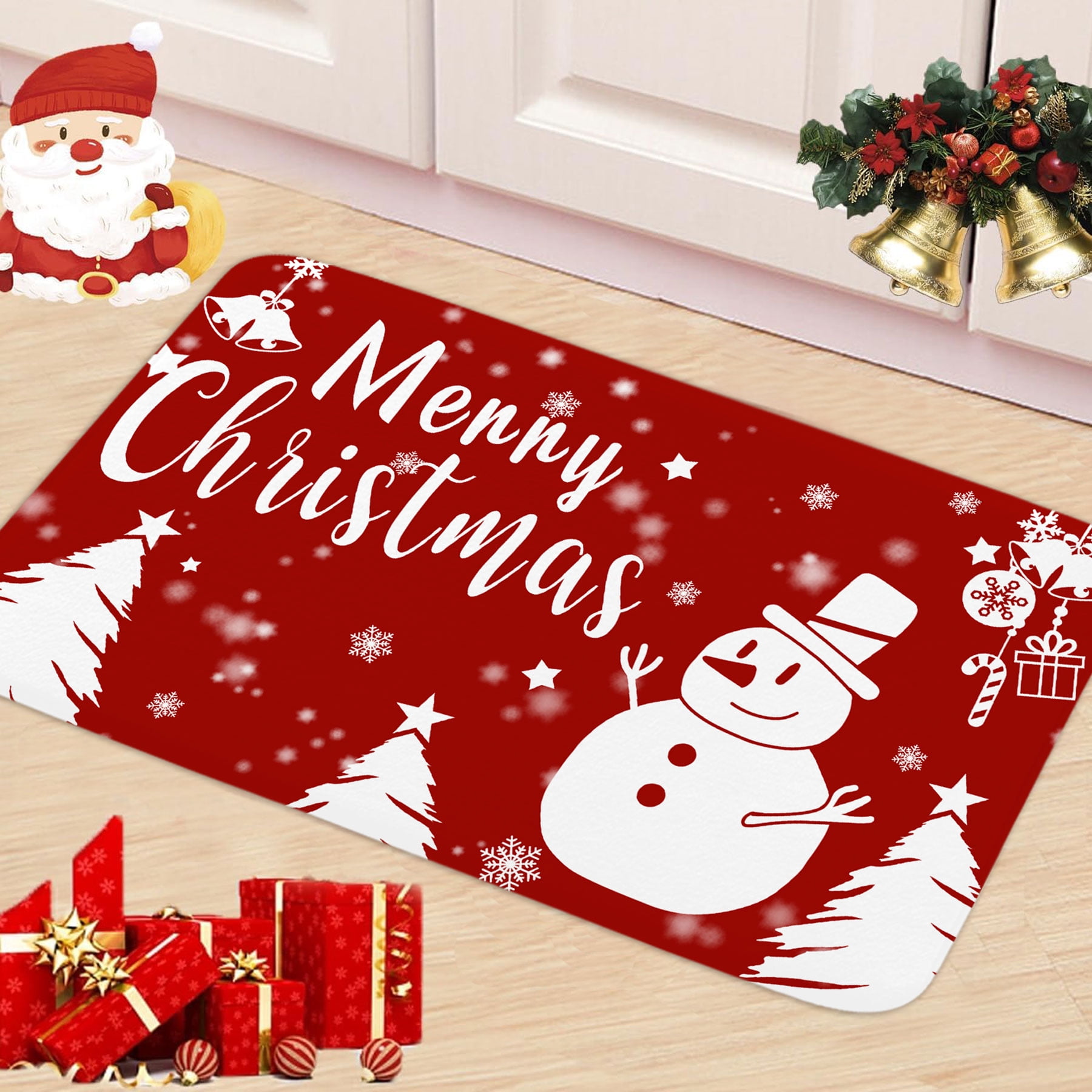 Red Christmas Snowman Bath Rugs for Bathroom, Winter Xmas Snowflake ...
