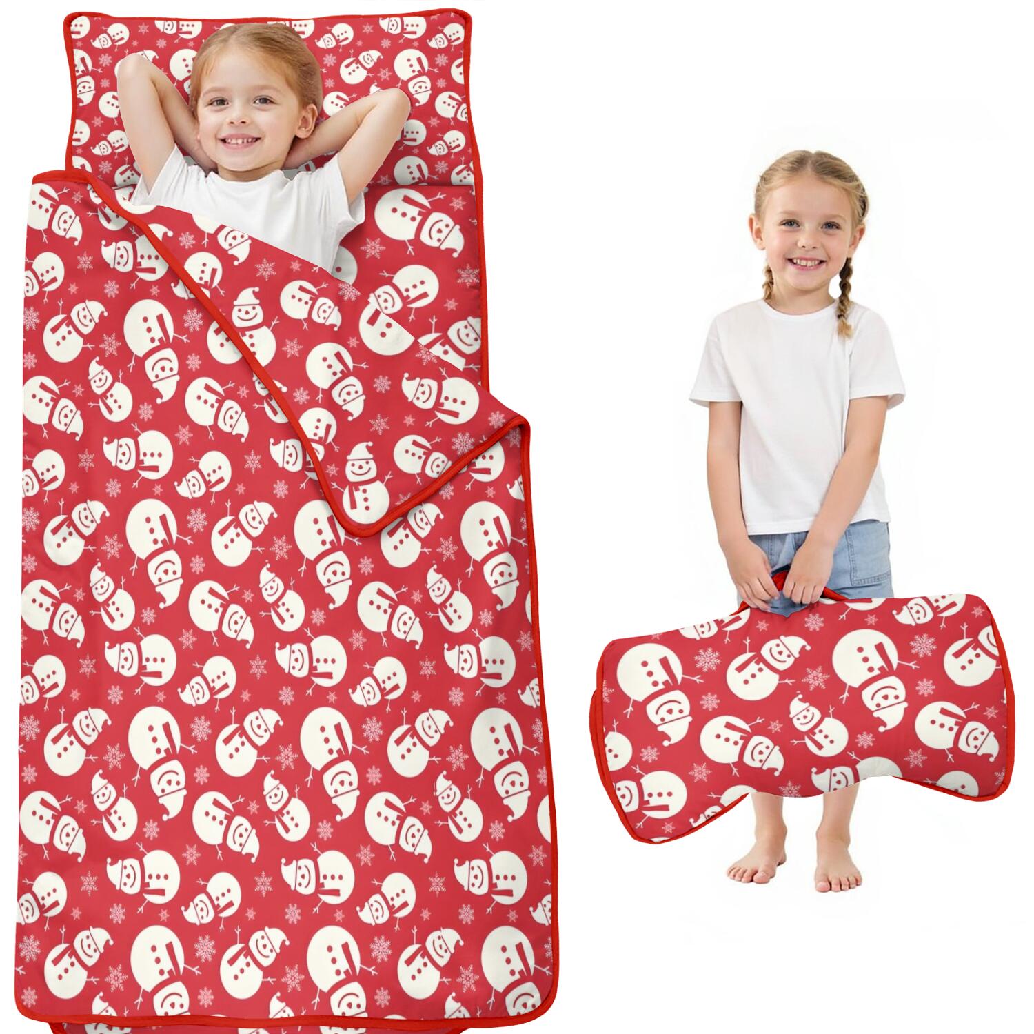 Red Christmas Snowman Pattern Toddler Nap Mats for Kids Preschool,51 ...