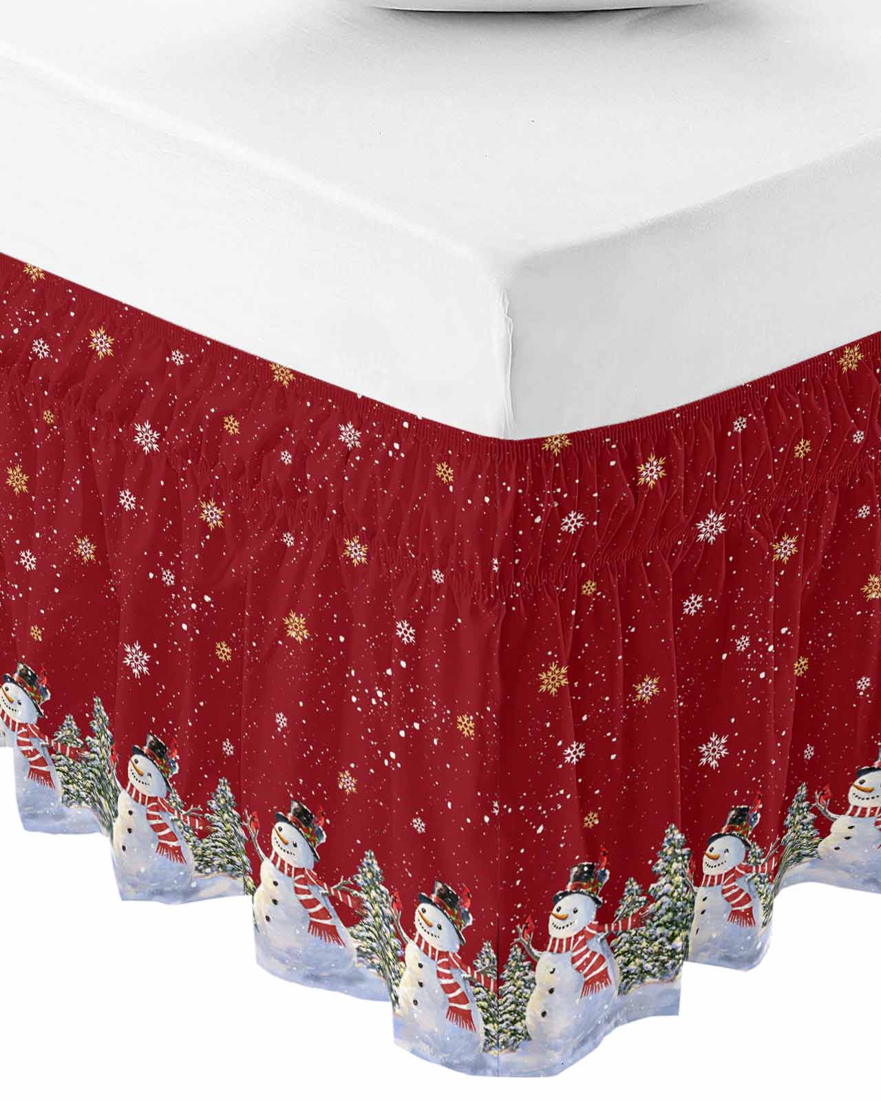 Red Christmas Snowman Wrap Around Bed Skirts for Queen Bed 18" Drop,Bed ...