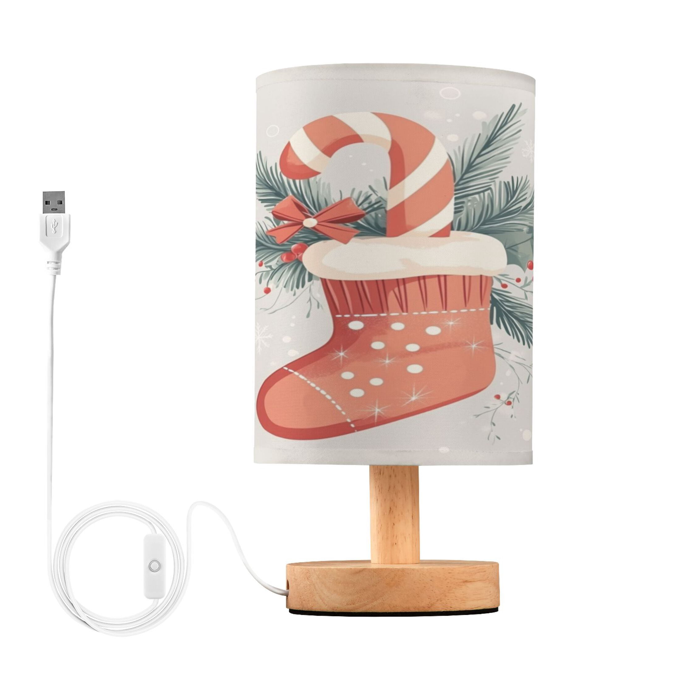 Red Christmas Socks Small Lamp Printed Gifts Table Lamp USB Bedside ...