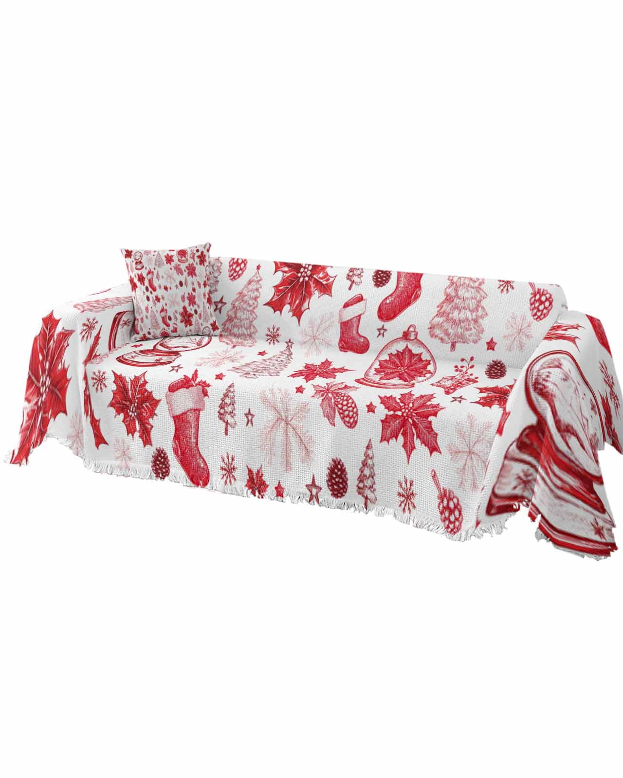 Red Christmas Sofa Covers for 3 Cushion, Washable Couch Cover for ...