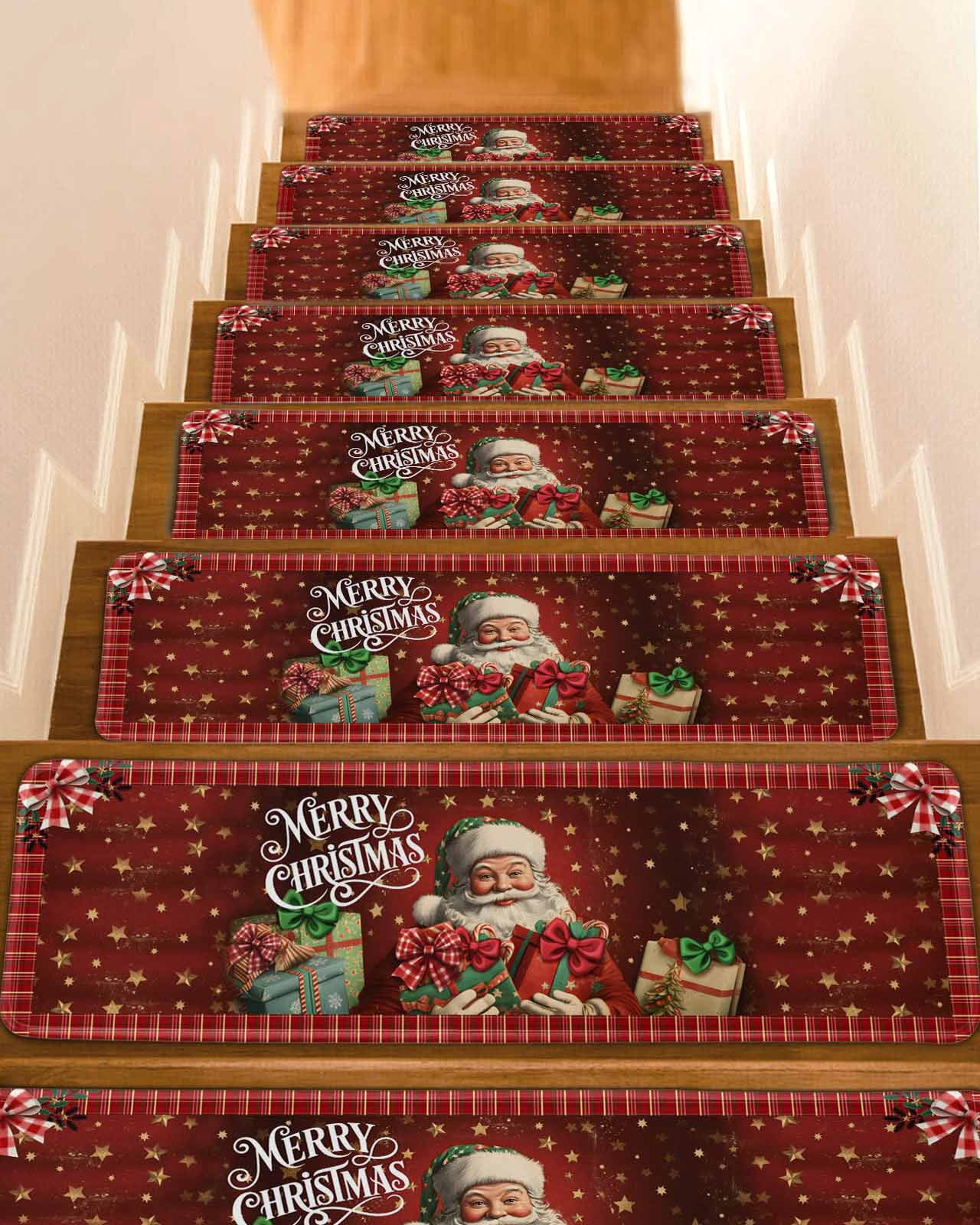 Red Christmas Stair Treads for Wooden Steps Indoor Runner Rug Carpet ...