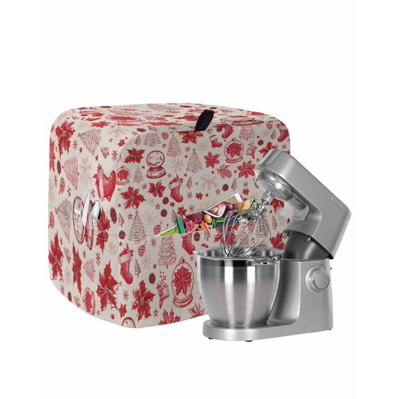 Red Christmas Stand Mixer Dust Cover with Storage Pocket & Handles ...