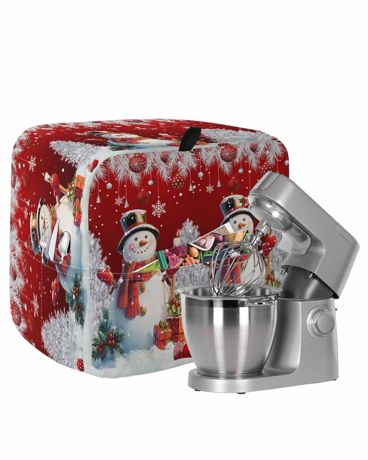 Red Christmas Stand Mixer Dust Cover with Storage Pocket & Handles ...