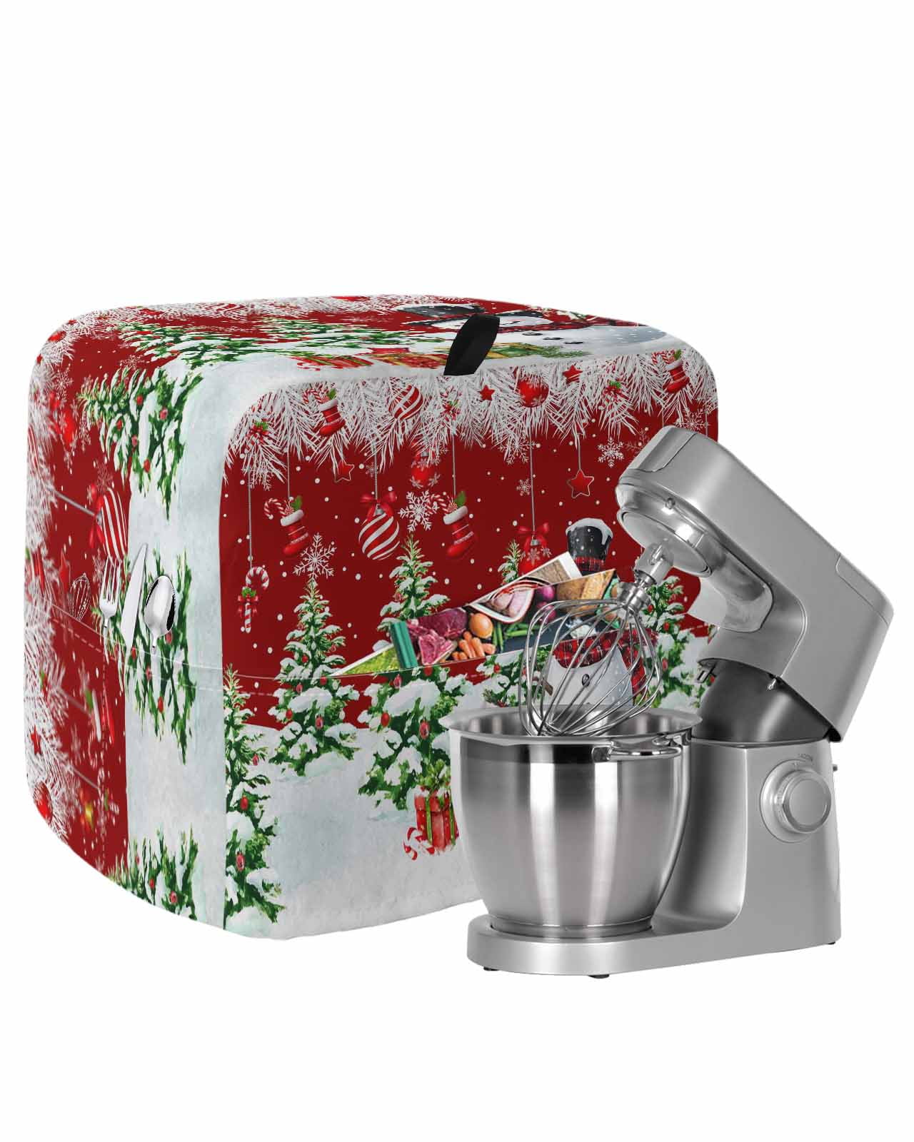 Red Christmas Stand Mixer Dust Cover with Storage Pocket & Handles ...