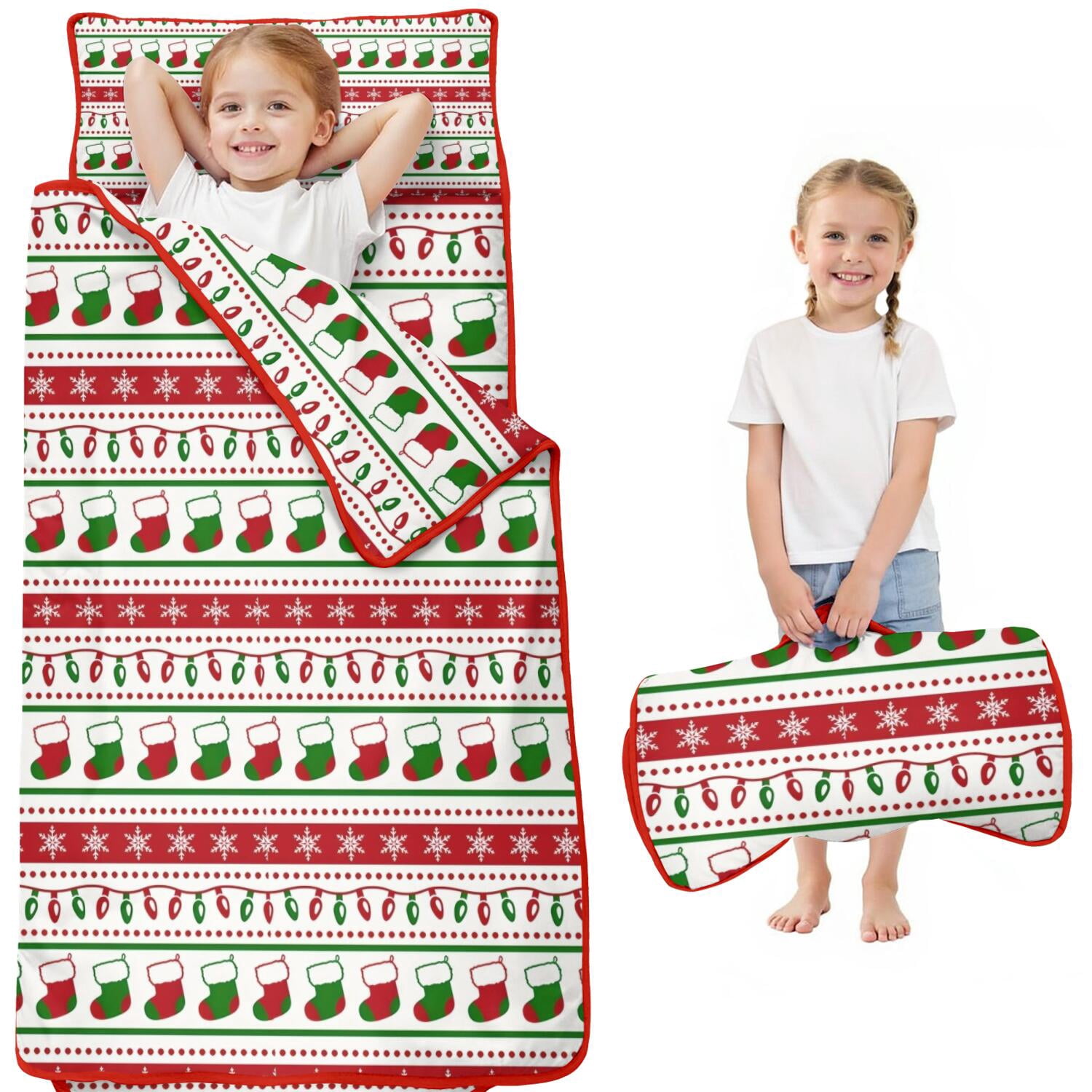 Red Christmas Stocking and Snowflake Pattern Toddler Nap Mats for Kids ...