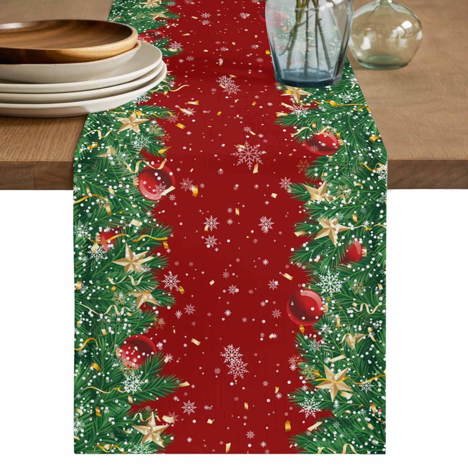 Red Christmas Table Runner 108 Inches, Xmas Ball Snowflake Winter ...