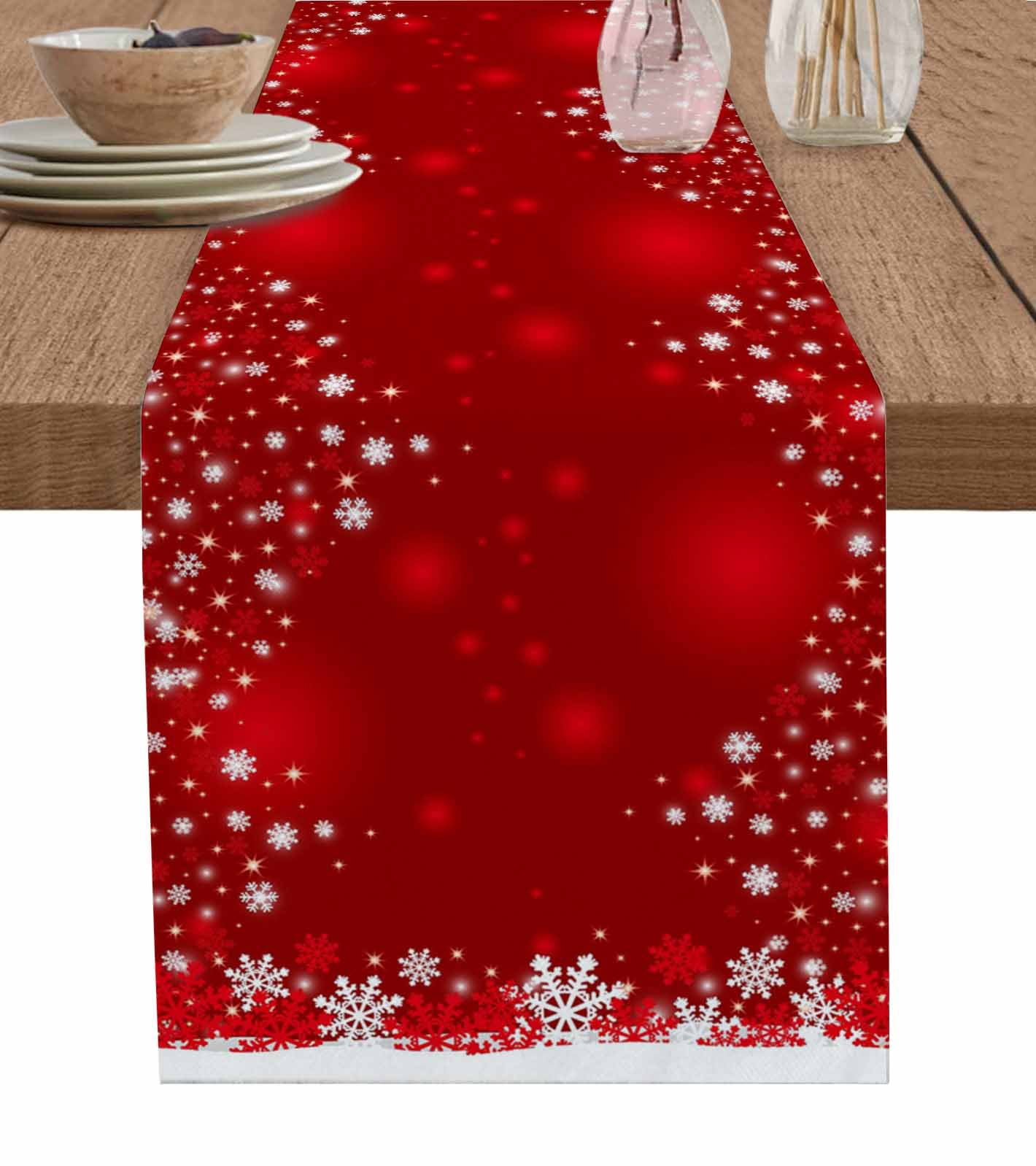 Red Christmas Table Runner 120 Inches, Winter Snowflake Xmas New Year ...