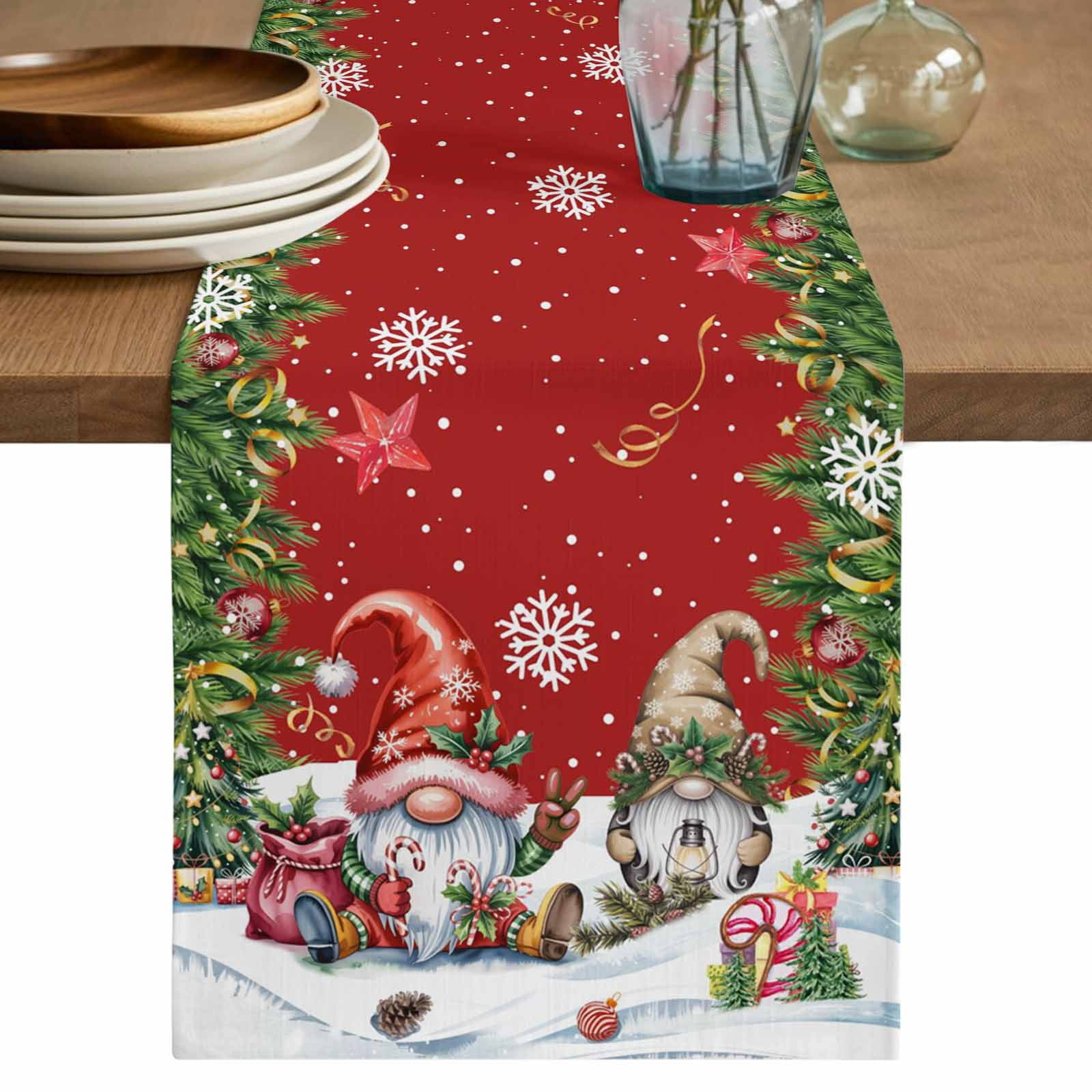 Red Christmas Table Runner 48 Inches, Gnomes Xmas Tree Snowflake Gifts ...