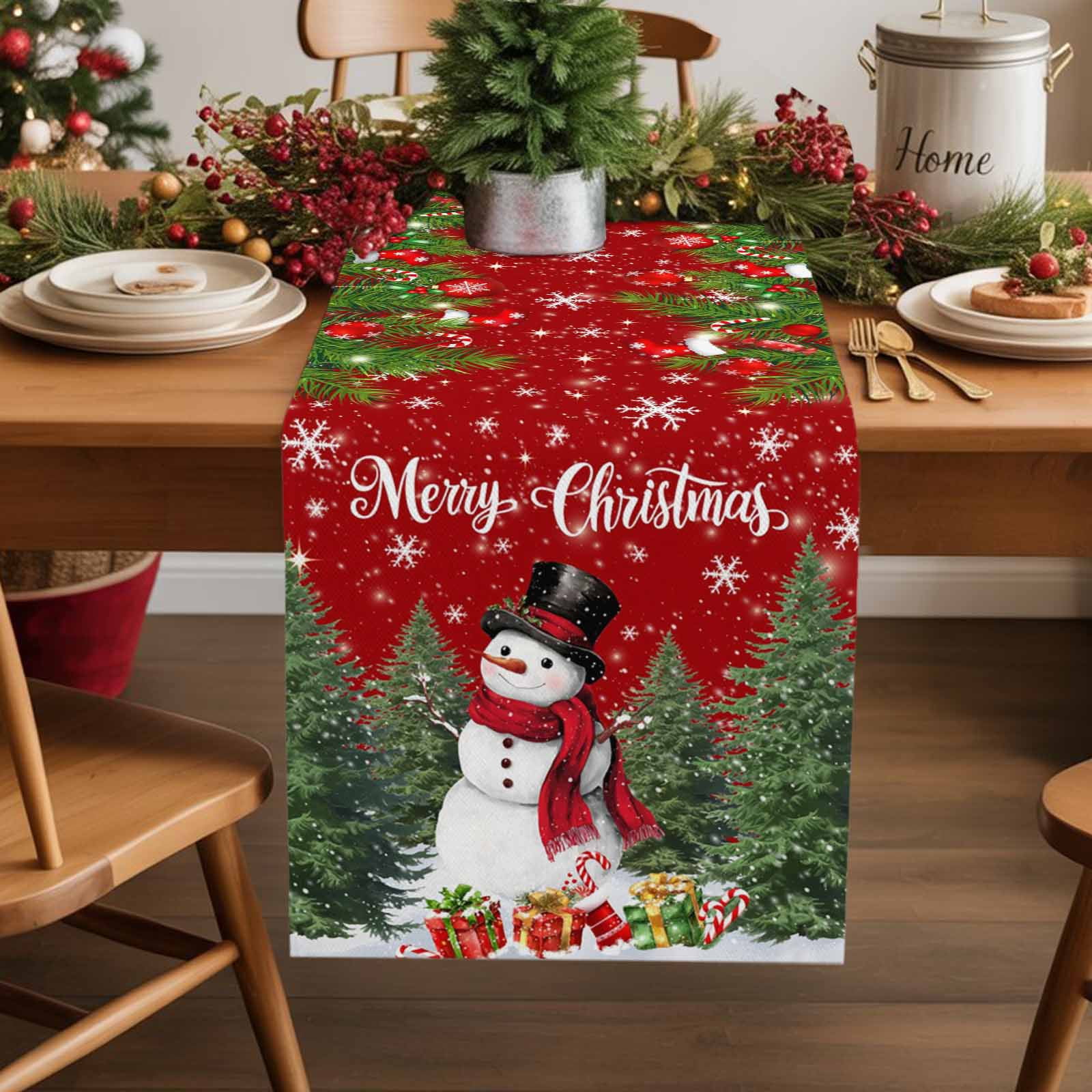 Red Christmas Table Runner 60 Inch Long Dresser Scarves Cotton Linen ...