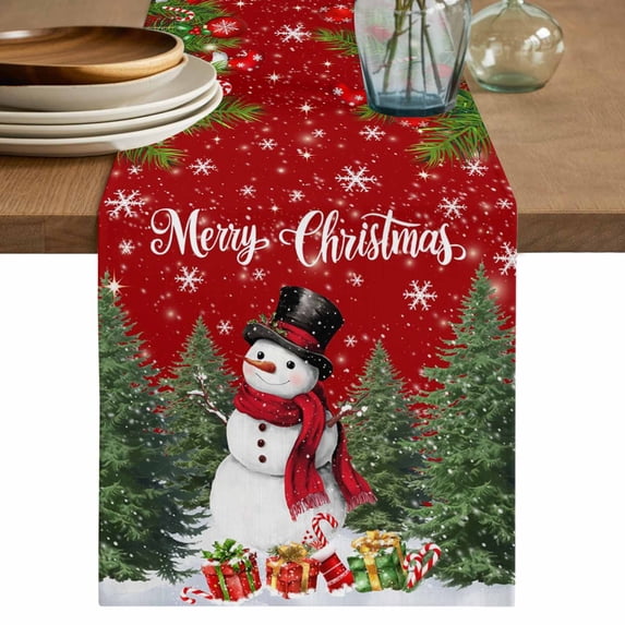 Red Christmas Table Runner 72 Inches, Xmas Tree Ball Snowflake Winter ...