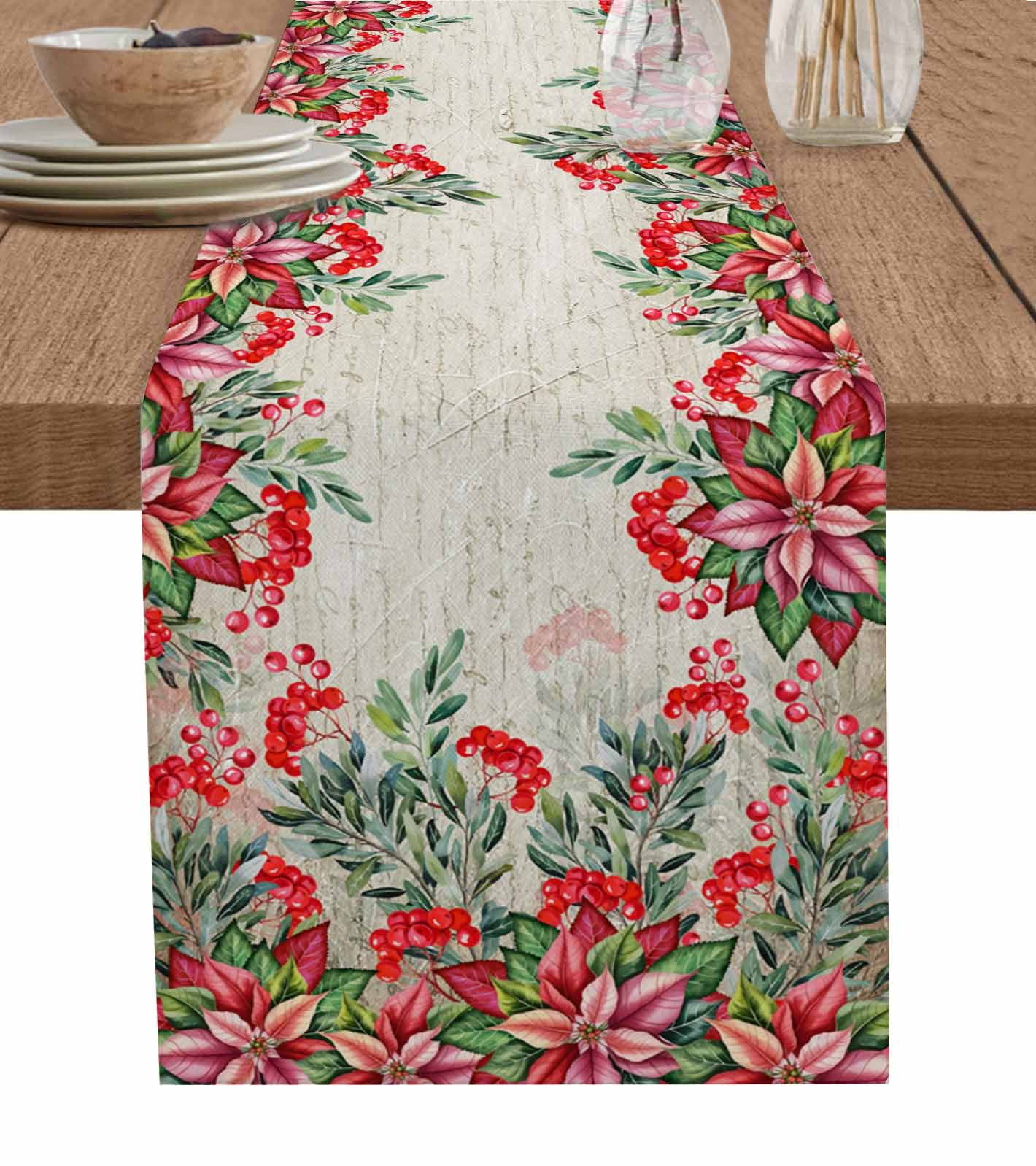 Red Christmas Table Runner 90 Inch Long Dresser Scarves Cotton Linen ...