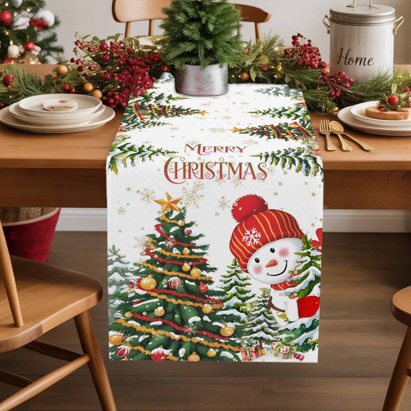 Red Christmas Table Runner 90 Inch Long Dresser Scarves Cotton Linen ...