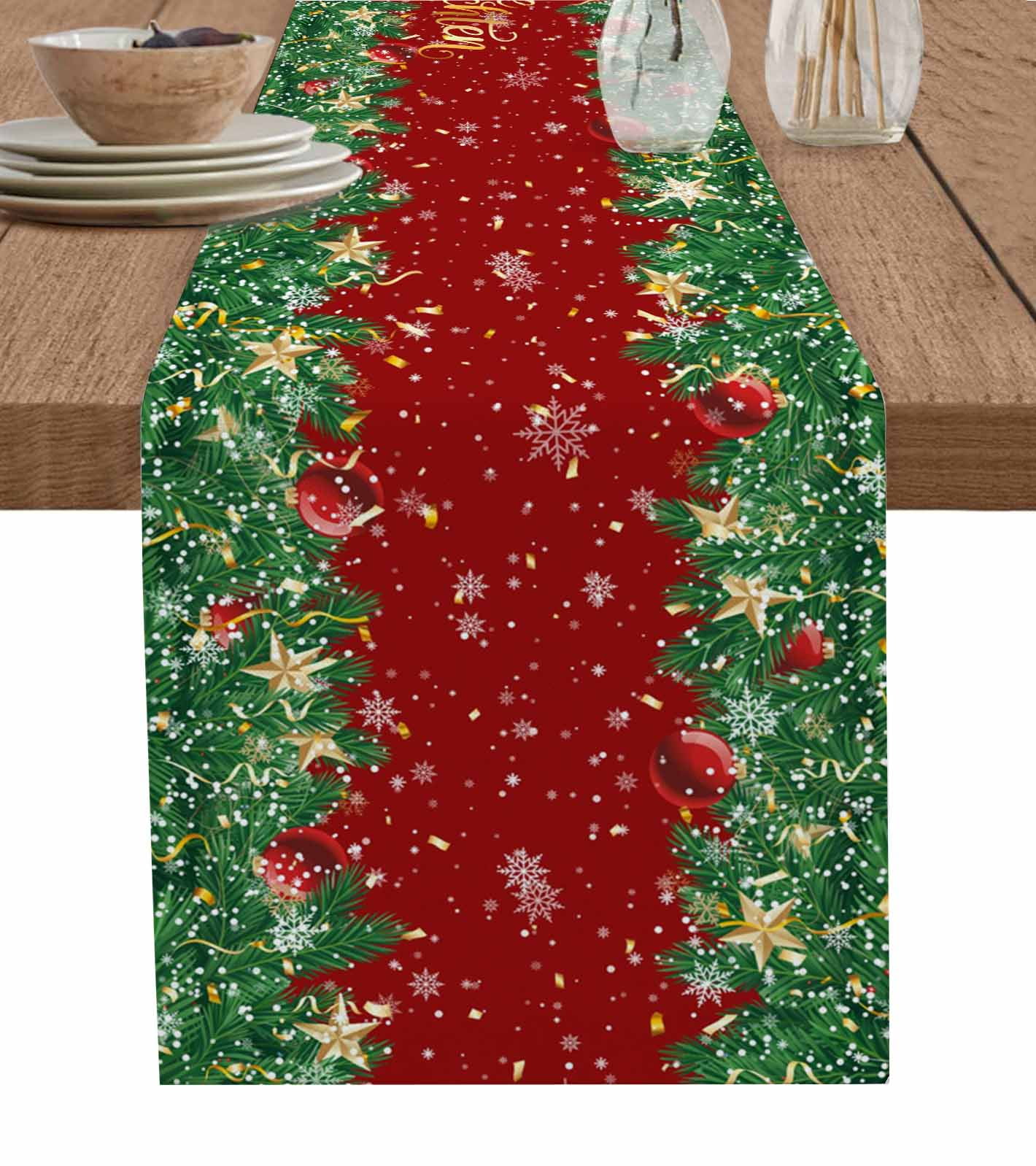 Red Christmas Table Runner 90 Inch Long Dresser Scarves Cotton Linen ...