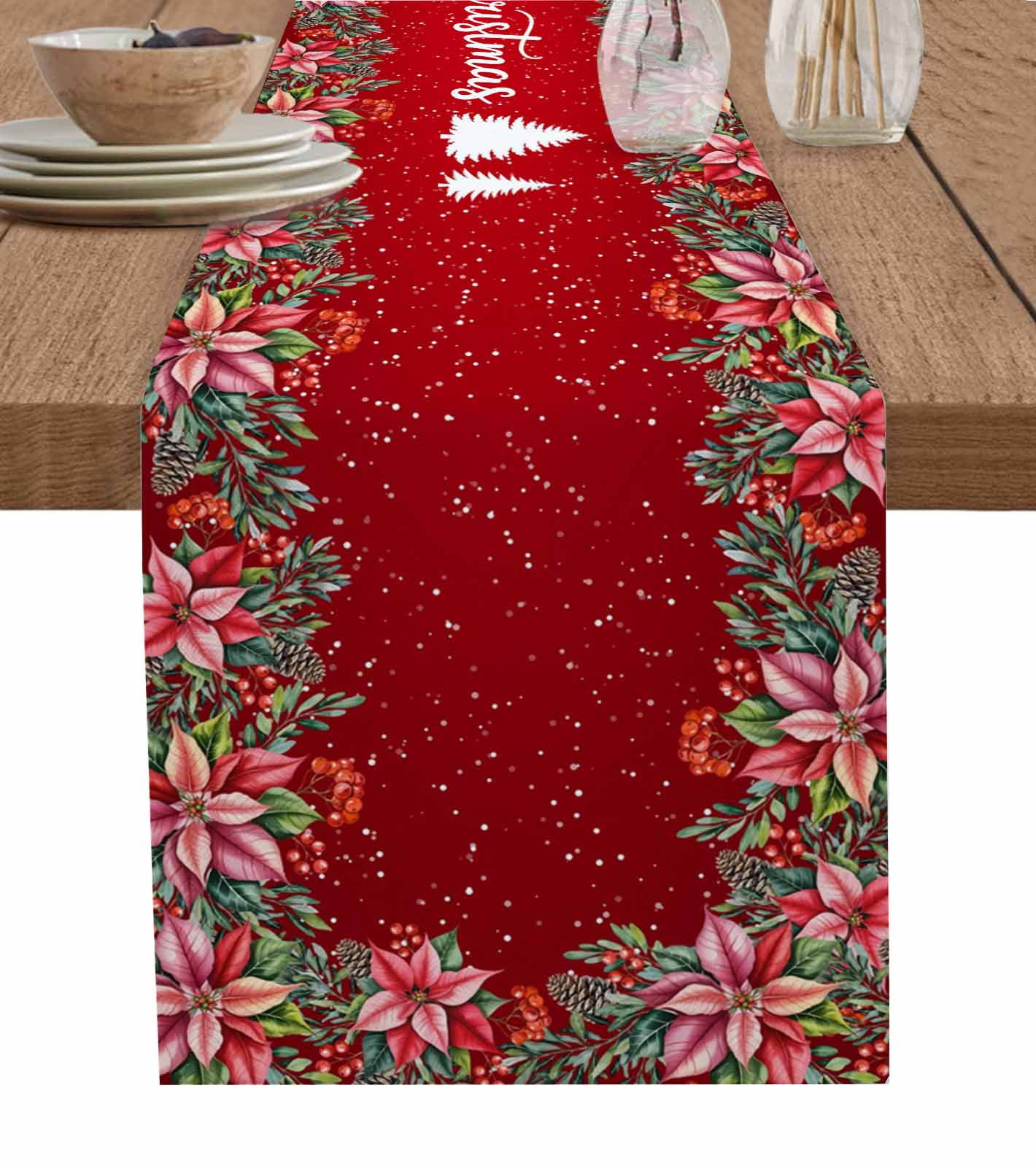 Red Christmas Table Runner 90 Inch Long Dresser Scarves Cotton Linen ...