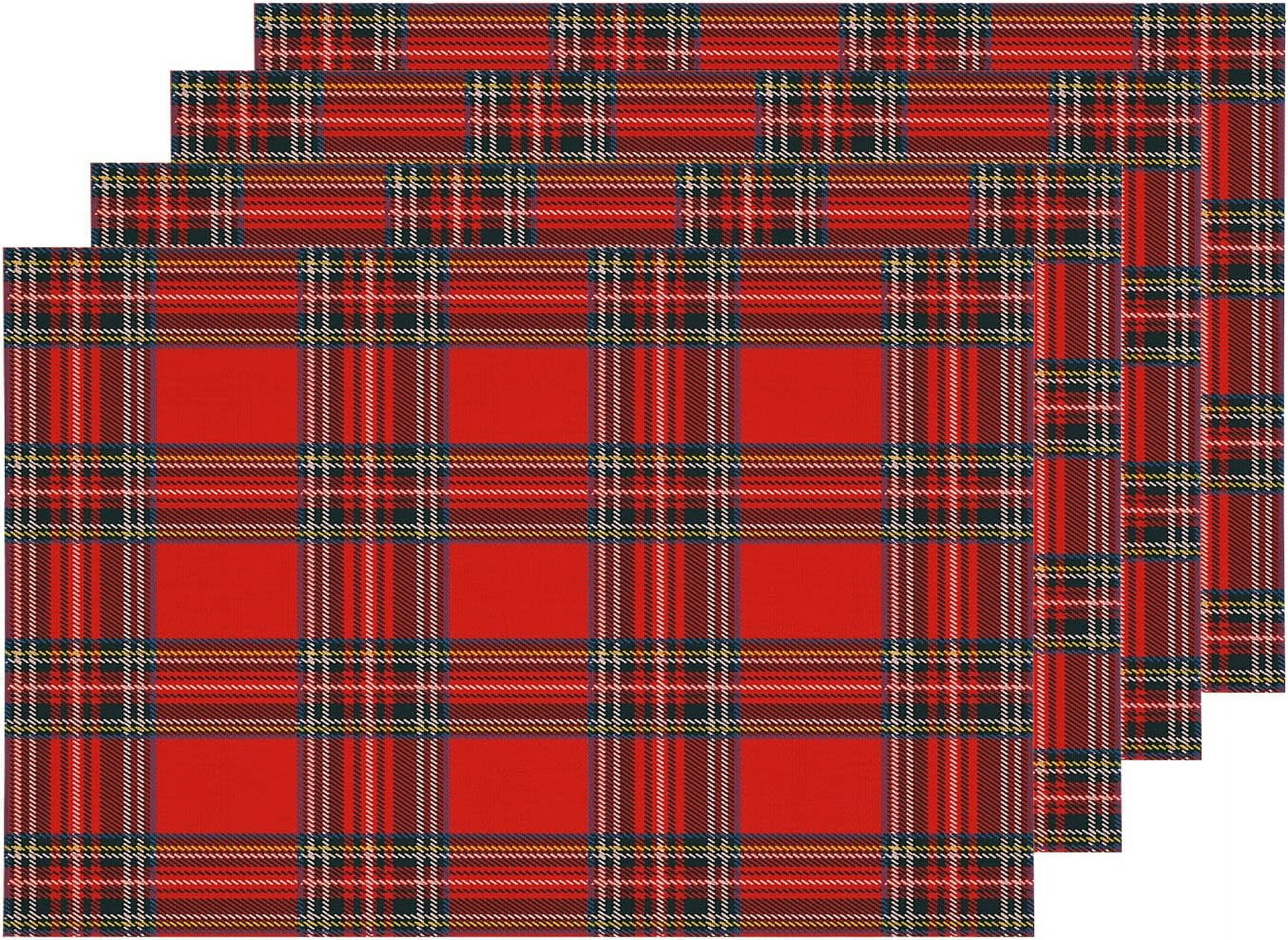Red Christmas Tartan Placemats, Green Plaid Checkered Abstract Black ...