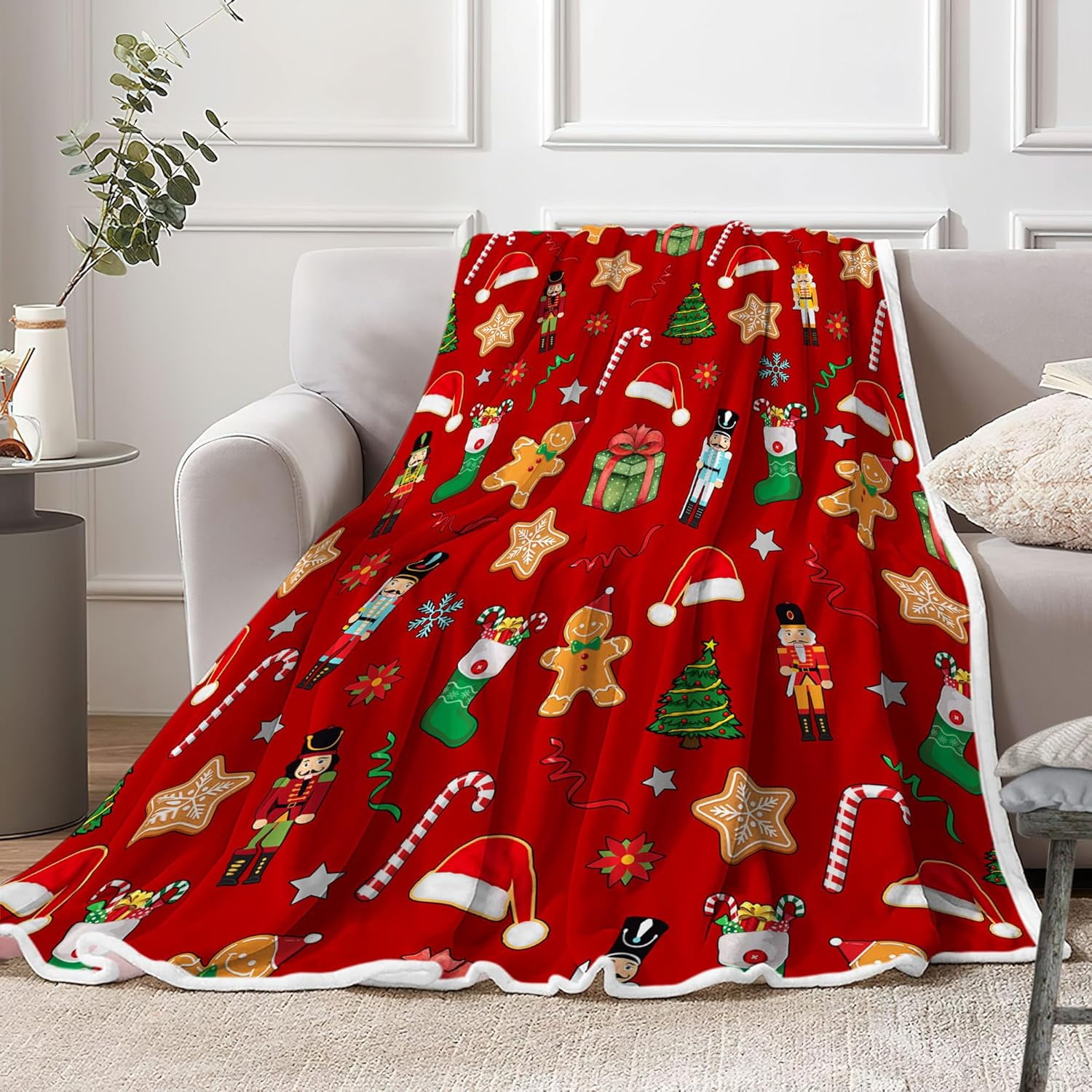 Red Christmas Throw Blanket for Couch, Colorful Warm Xmas Fleece ...