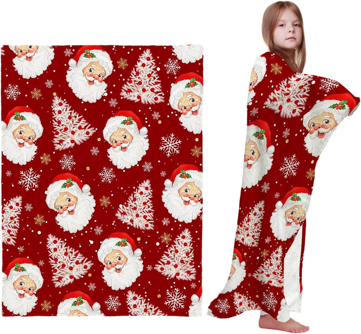 Red Christmas Throw Blankets, Santa Claus Merry Christmas Tree Soft ...