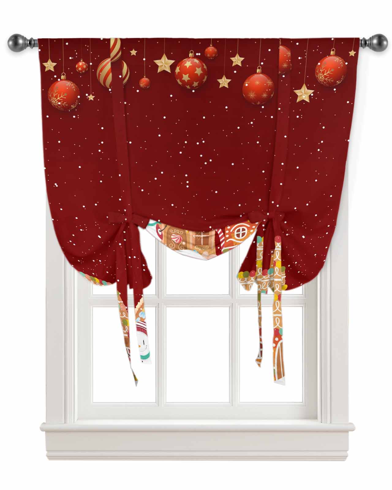 Red Christmas Tie Up Curtains for Window, Xmas Snowman Red Balls ...