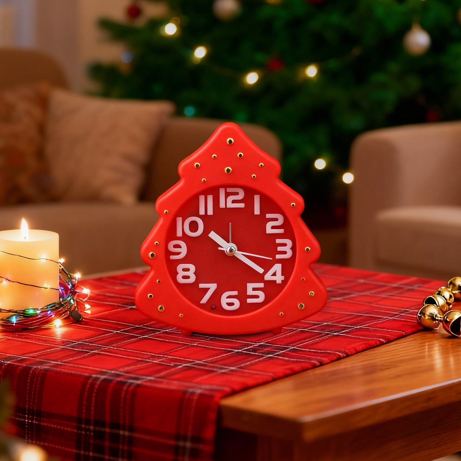 Red Christmas Tree Alarm Clock with Santa Hat, Quartz Digital Clock for ...