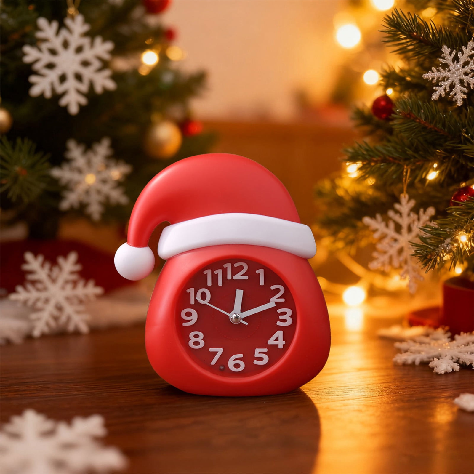 Red Christmas Tree Alarm Clock with Santa Hat, Quartz Digital Clock for ...