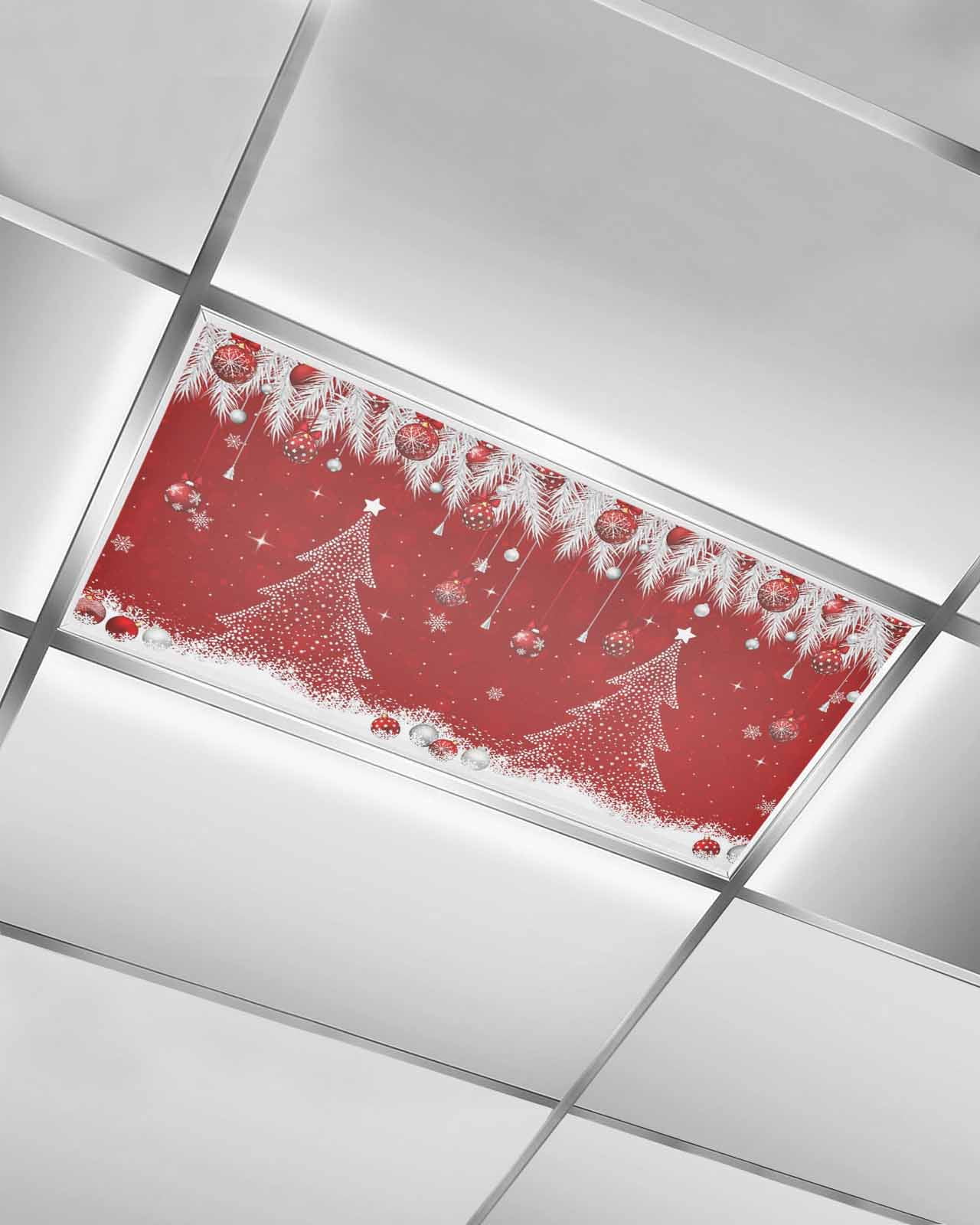 Red Christmas Tree Fluorescent Light Covers for Ceiling Lights 4x2 feet ...