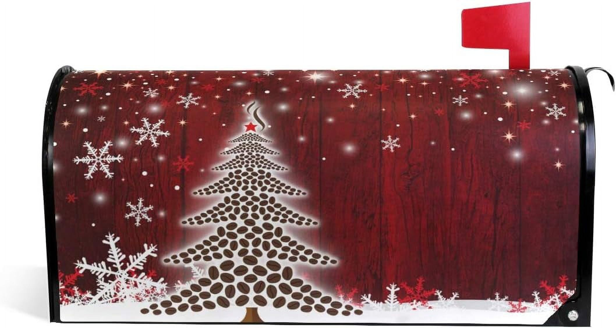 Red Christmas Tree Magnetic Mailbox Cover with Snowflakes Oversized for ...