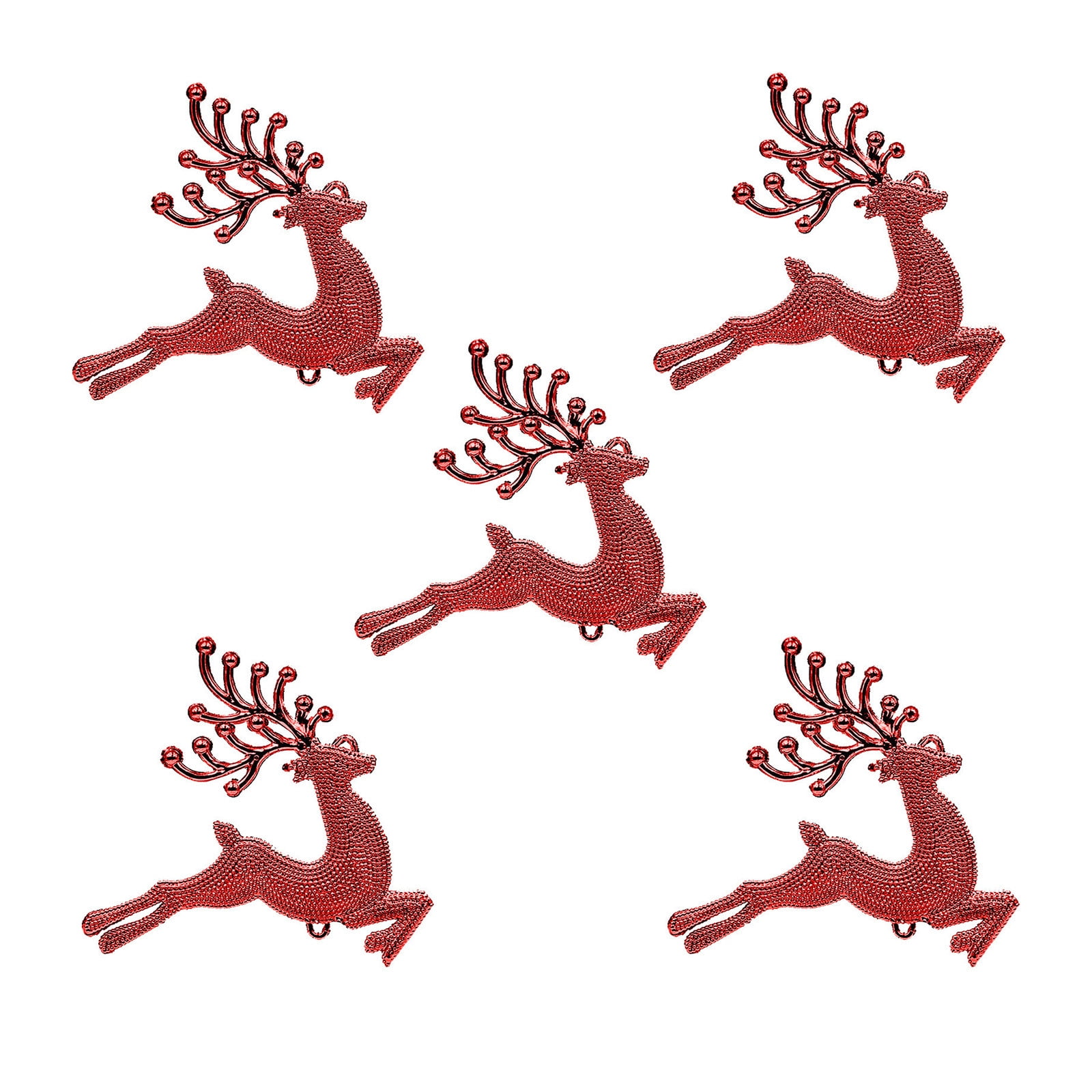 Red Christmas Tree Ornament Deer 5Pcs Set Shimmering Hanging Baubles ...