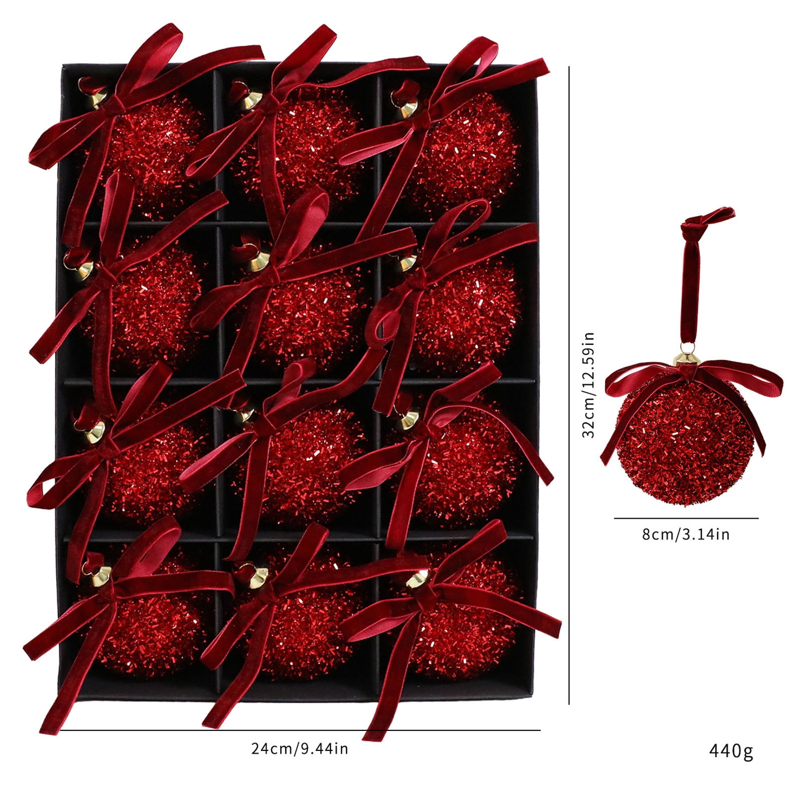 Red Christmas Tree Ornaments Set - 12 Pieces 3.15 Inch Large Christmas ...