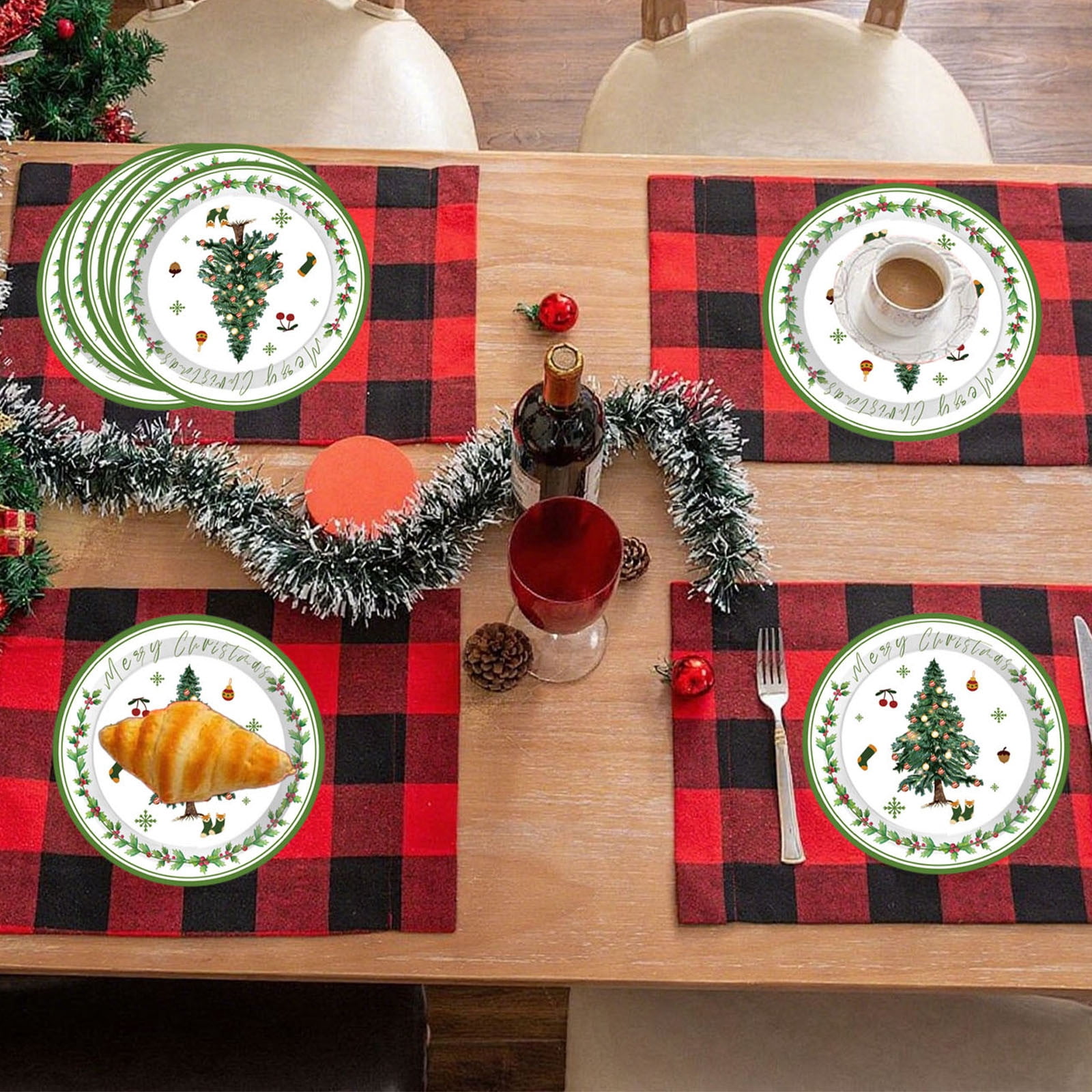 Red Christmas Tree Paper Plates 7 inch Christmas Dinnerware Plate ...
